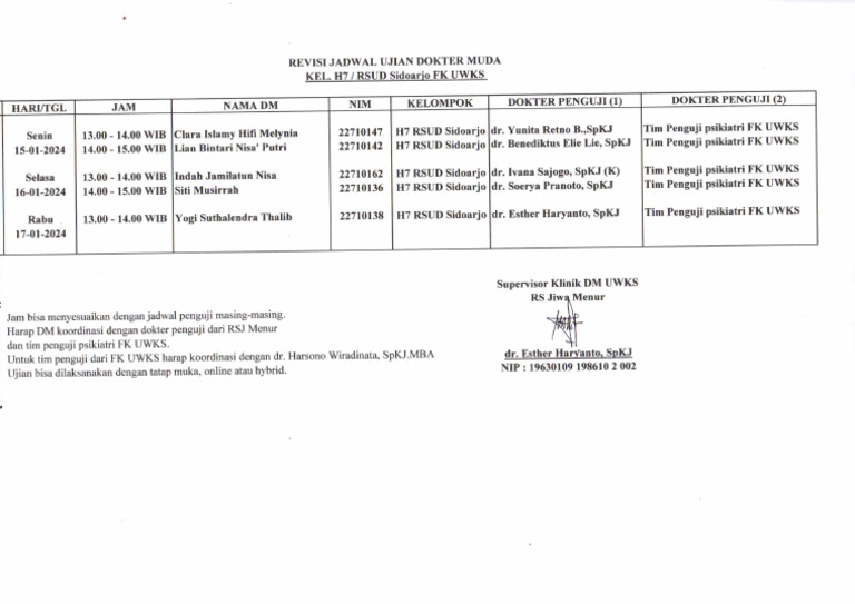 Jadwal Ujian DM Kel. H7 RSUD Sidoarjo | PDF