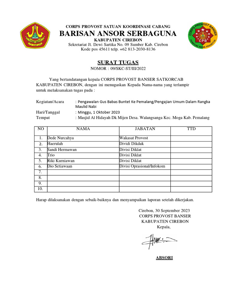 Tugas Provost Banser Cirebon 2023 | PDF