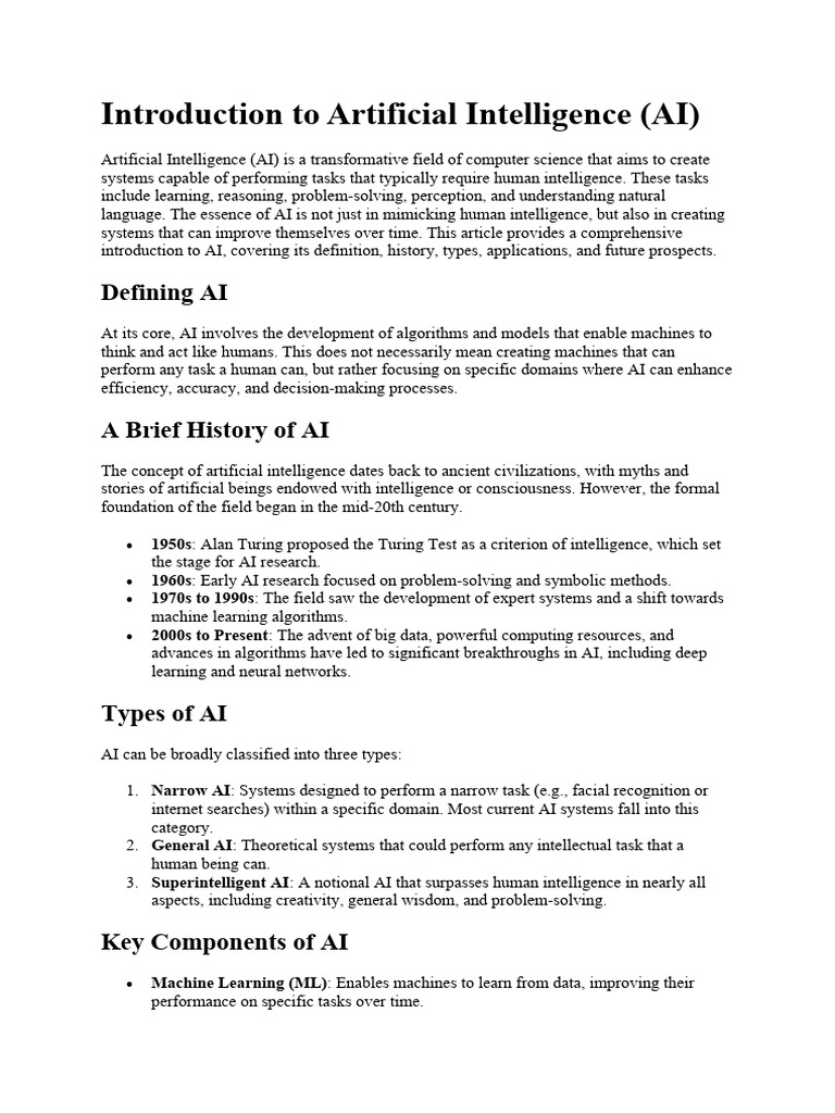 Introduction To Artificial Intelligence Pdf Intelligence Ai