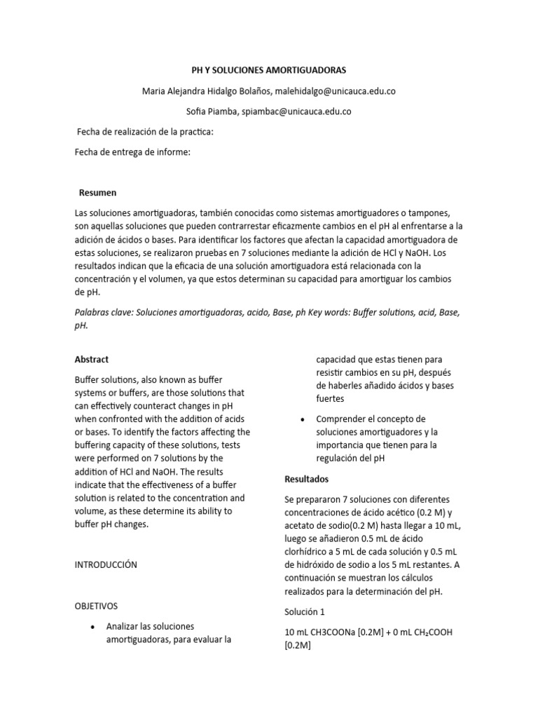 Informe PH y Soluciones Amortiguadoras SM | PDF | Solución tampón | Constante de disociación ácida