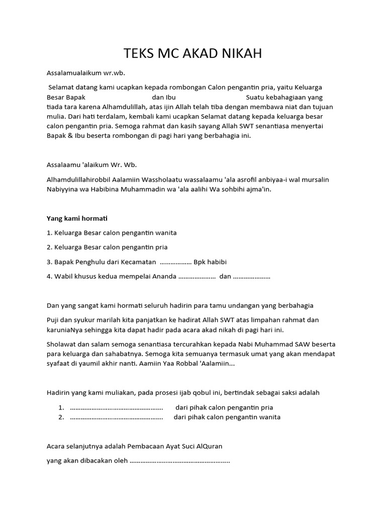 Teks MC Akad Nikah | PDF