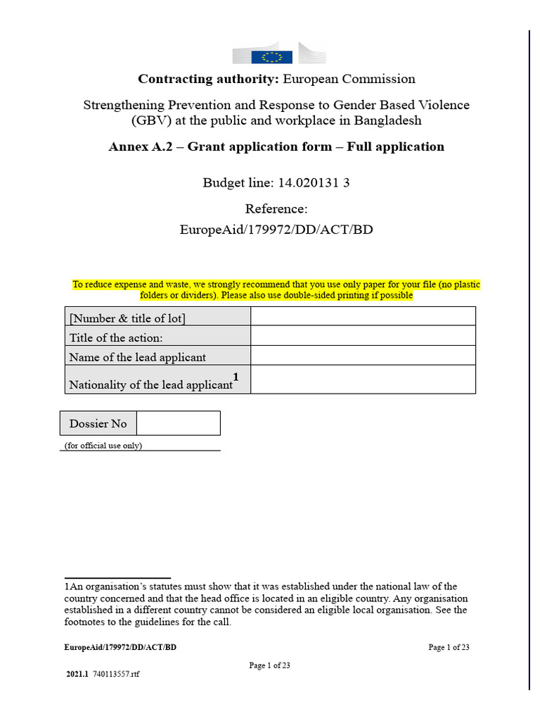 Annex A2. Grant Application Form-Full Application Res (En) | Download Free PDF | European Union ...