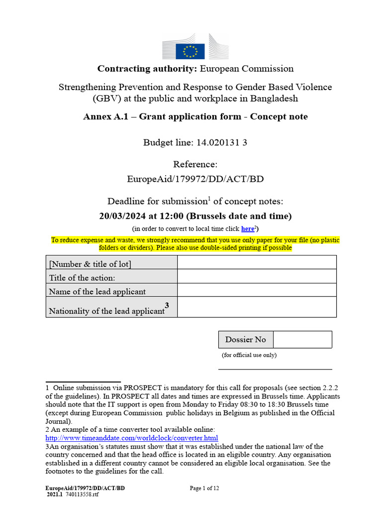 Annex A1. Grant Application Form-Concept Note Res (en) | PDF | European ...