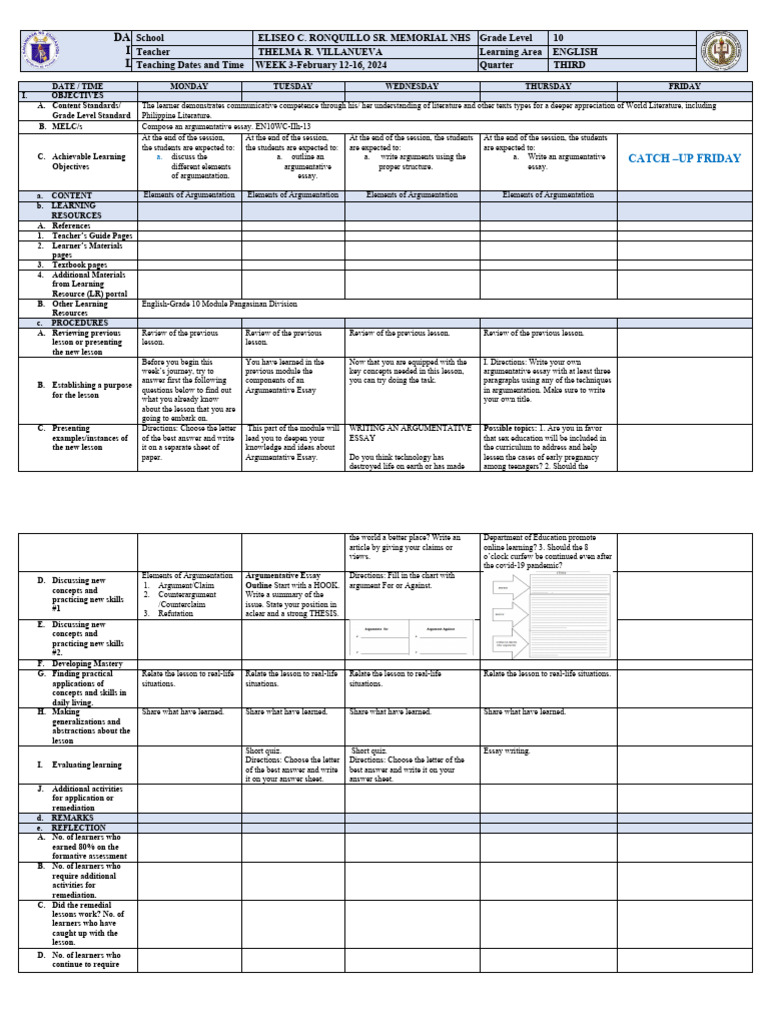 Eng10 Week 3 | PDF | Essays | Learning
