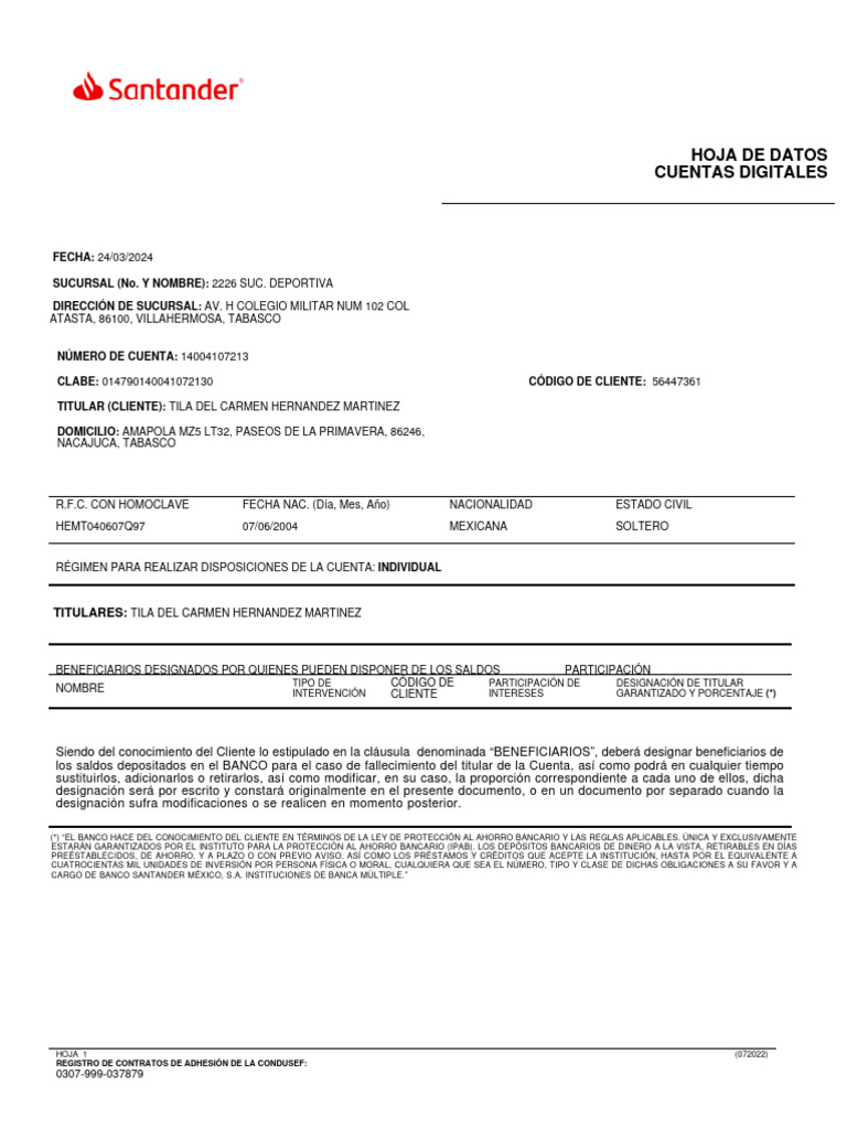 Hoja de Datos | PDF | Bancos | Servicios financieros