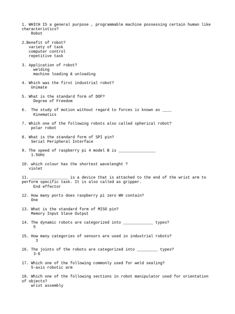 Robotics Questions For Grade 6-8 (New) | PDF | Machines | Robot