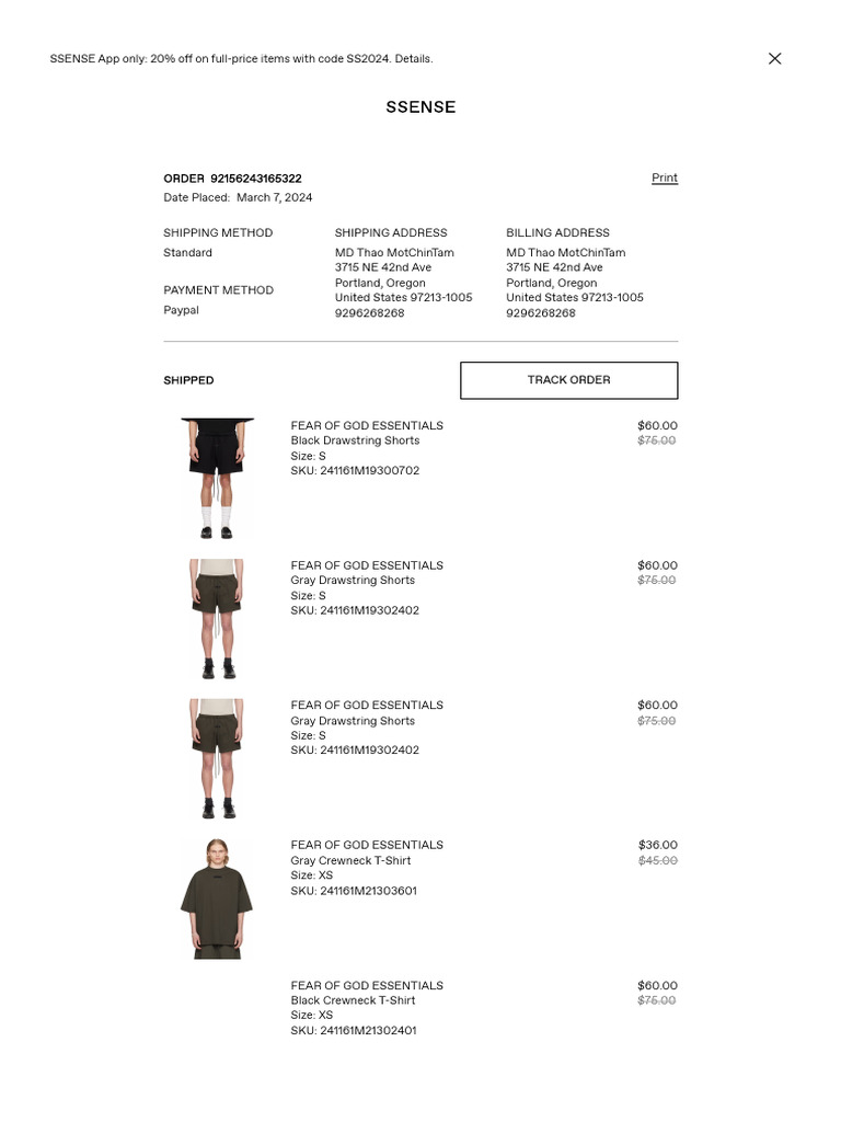 Order detail _ SSENSE | PDF