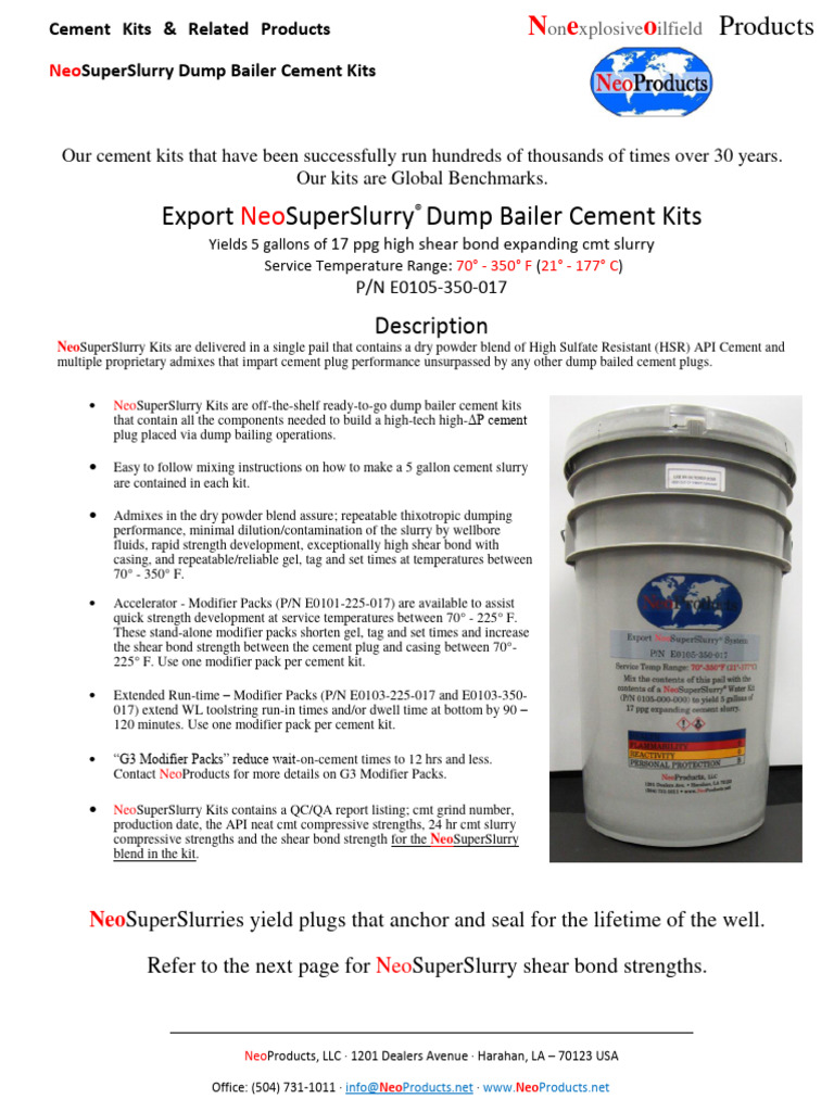 Export - NeoSuperSlurry Dump Bailer Cement Kits2 | PDF | Cement ...