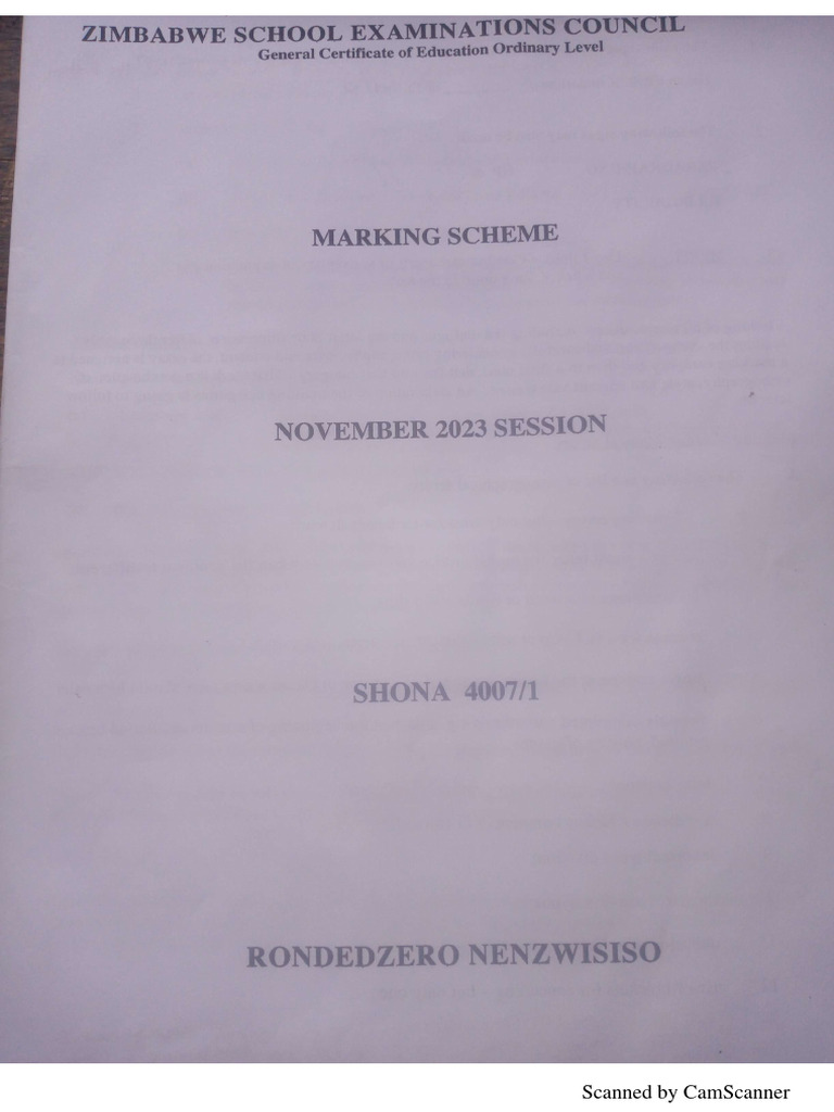 Shona marking scheme o level 2023 | PDF