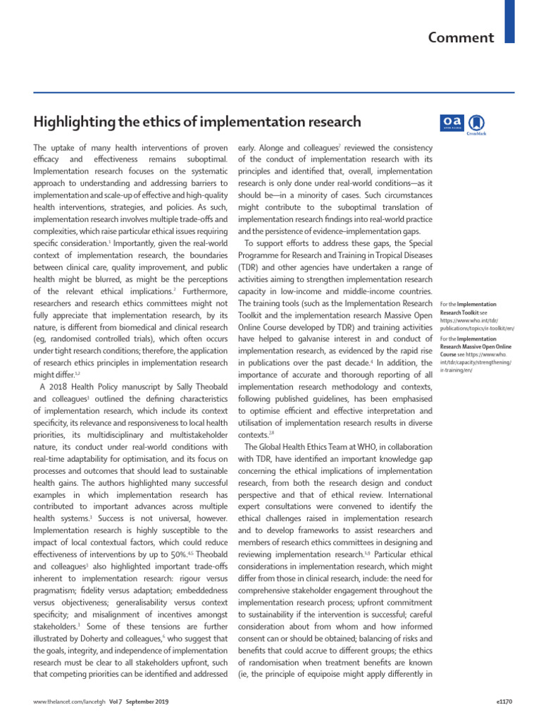 Highlighting The Ethics Of Implementation Research Pdf World Health