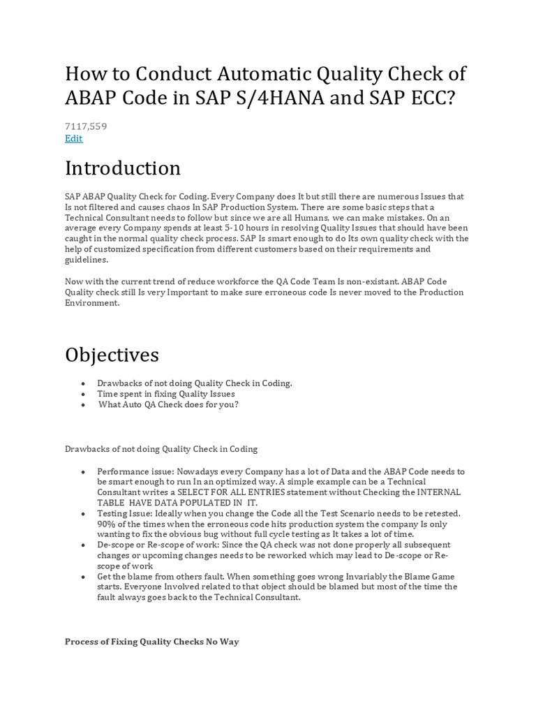 How To Conduct Automatic Quality Check of ABAP Code in | PDF | Computer Science | Computer ...