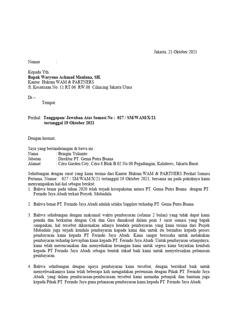 Surat Jawaban Somasi | PDF