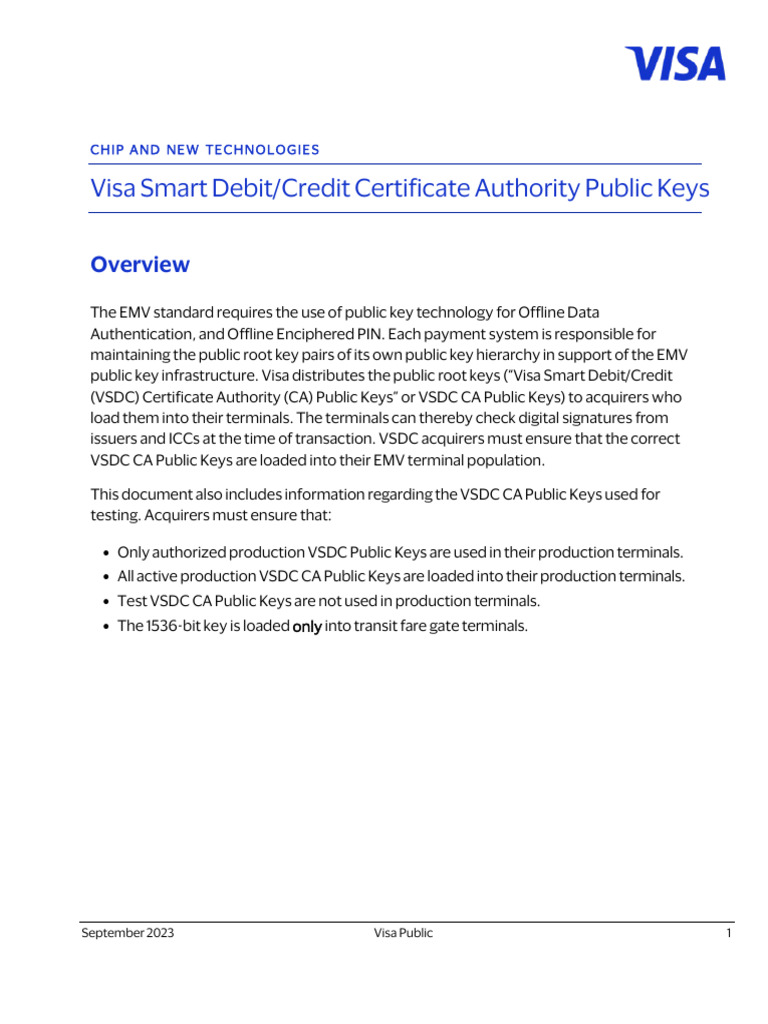 Visa VSDC CA Public Keys Guide | PDF | Emv | Debit Card