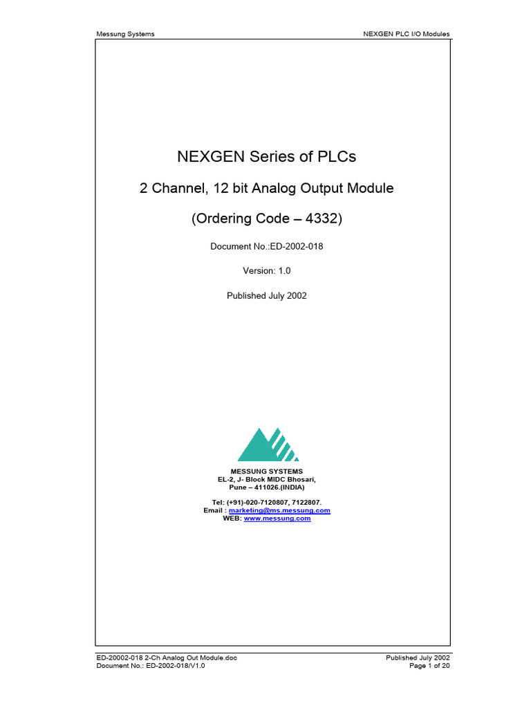 ED-2002-018 2 Channel 12 Bit Analog Output Module (4332) | PDF ...