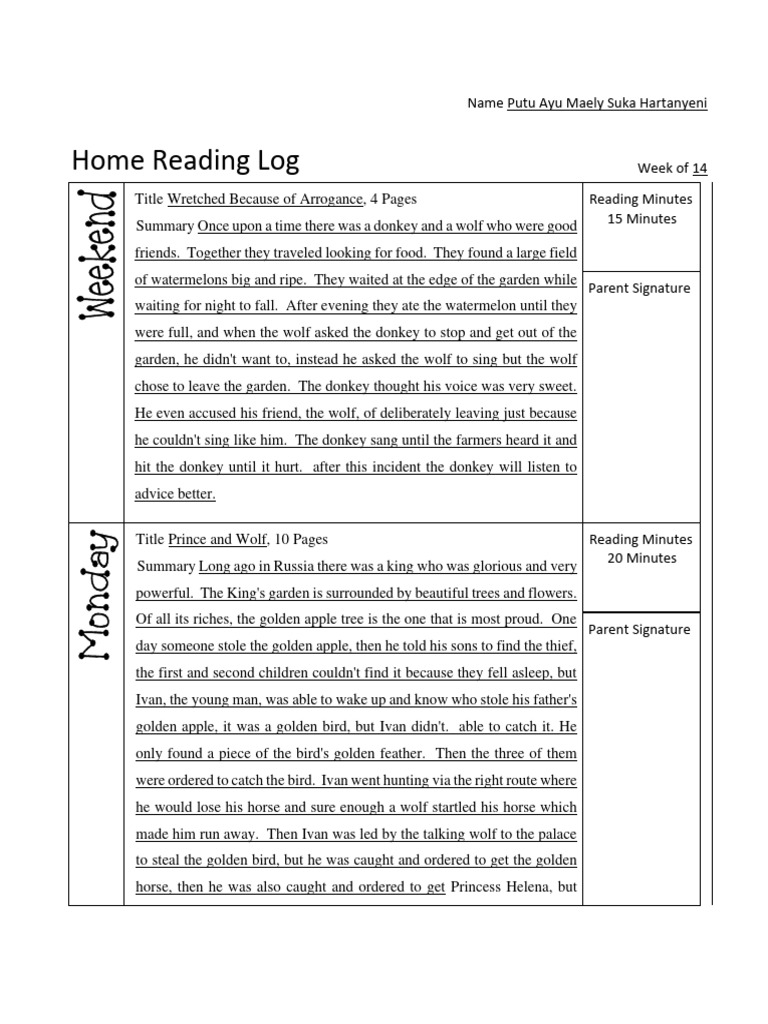 Weekly Reading Log Summary | PDF | Poetry