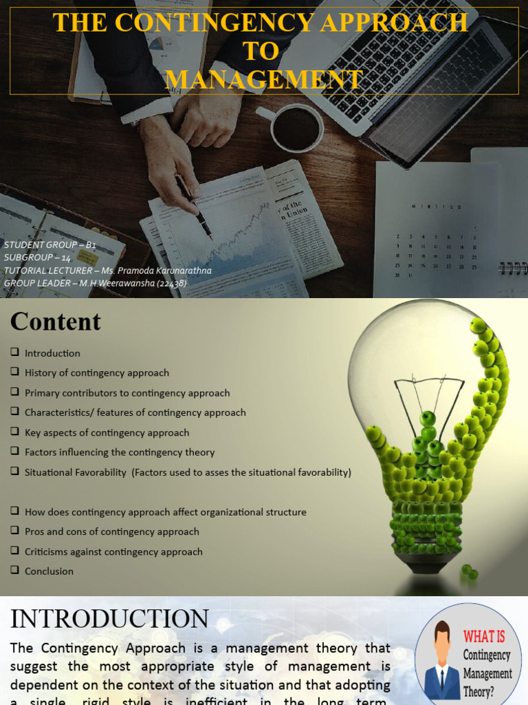 THE CONTINGENCY APPROACH | PDF | Leadership | Social Psychology