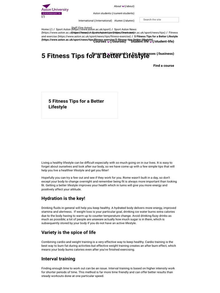 Aston - Ac.uk Sport News Tips Fitness Exercise 5 Fitness Tips Better ...