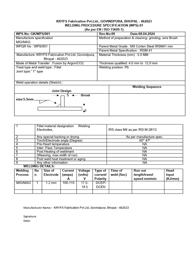 01 - WPS - Welder Qualification and WPQR For MS 5.0 MM RAKESH Fillet T ...