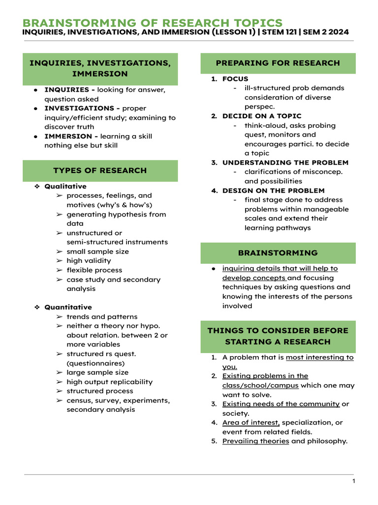 Brainstorming of Research Topics | PDF | Inquiry | Analysis