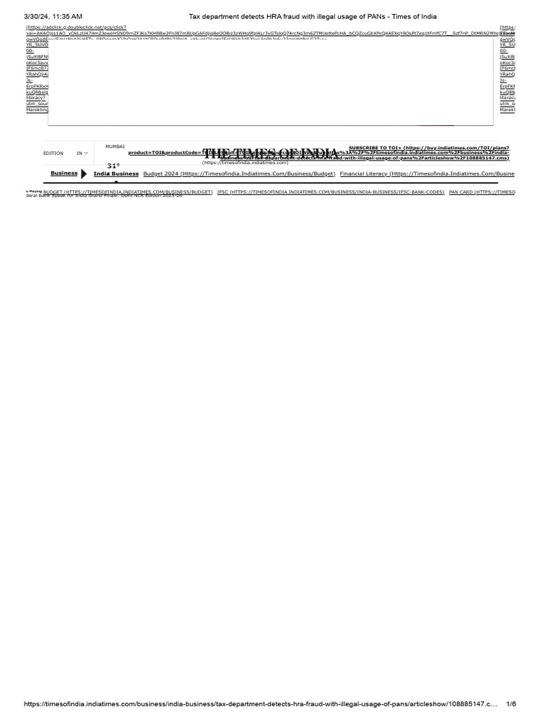 Tax Department Detects HRA Fraud With Illegal Usage of PANs - Times of ...