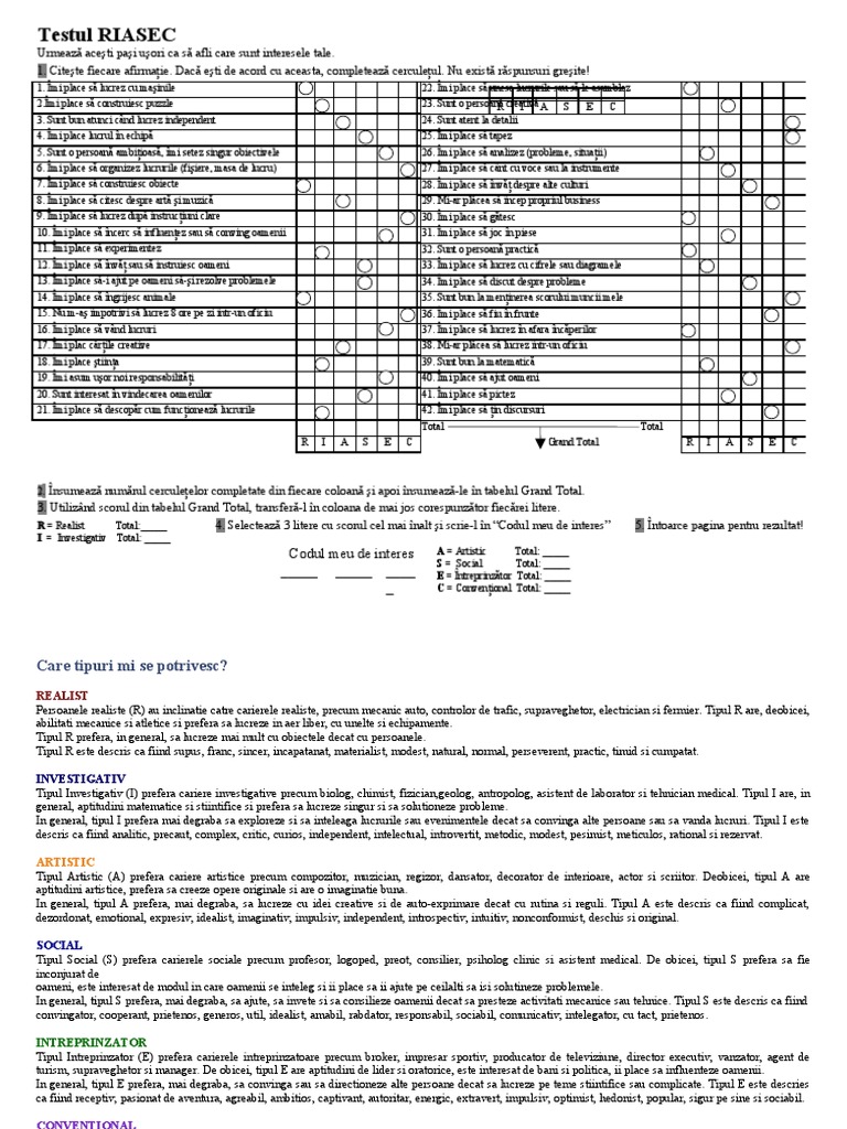 RIASEC Test | PDF