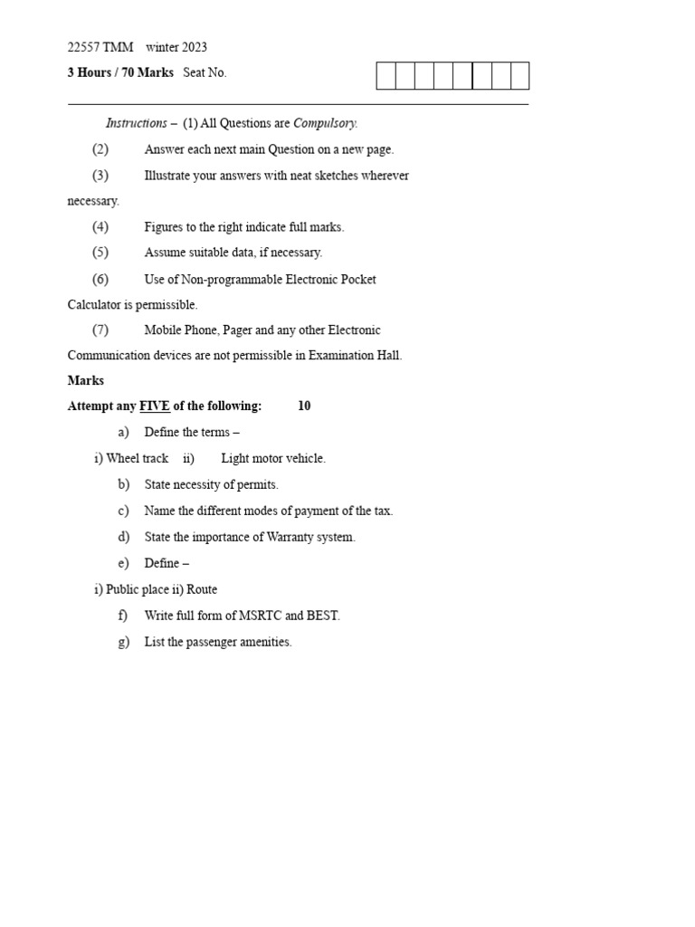 TMM Winter 2022 Model Answer Solved | PDF | Traffic | Transport