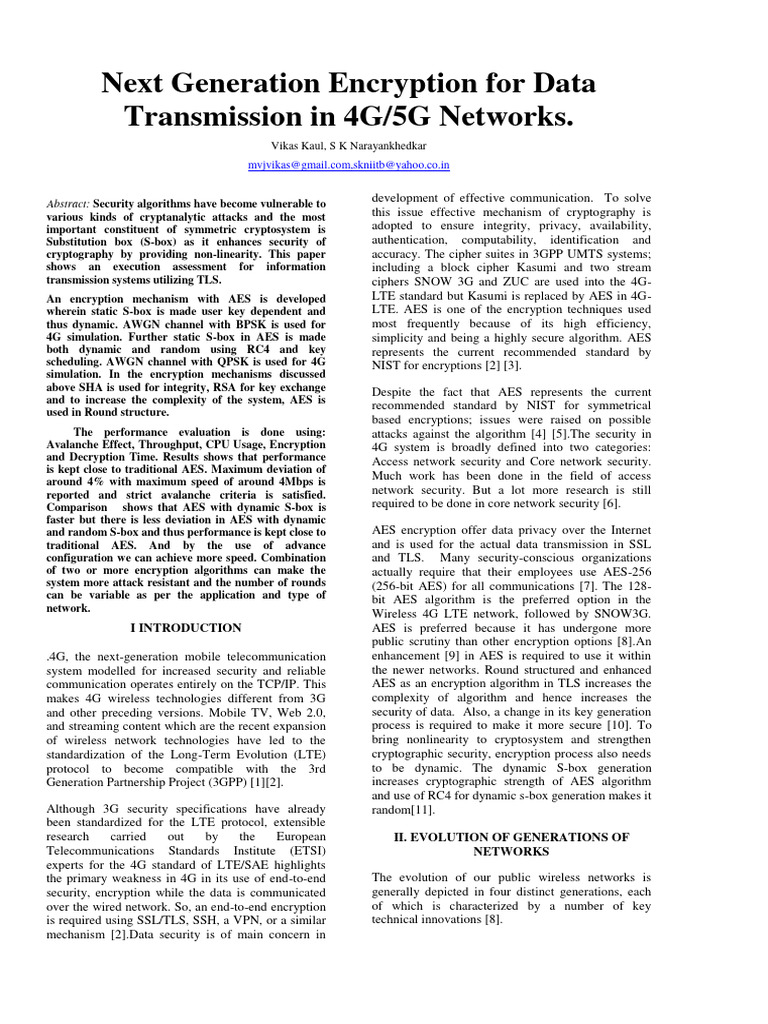 Next Generation Encryption For Data Transmission in 4G/5G Networks ...