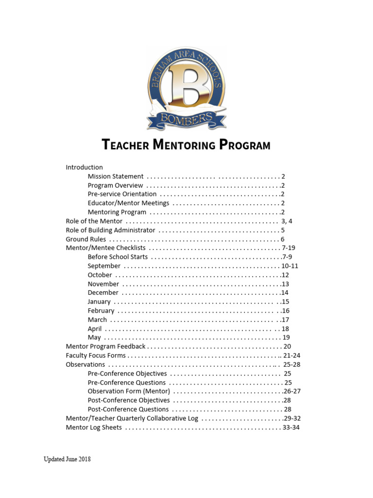 Braham Mentor Handbook 2018-2019 | PDF | Mentorship | Teachers