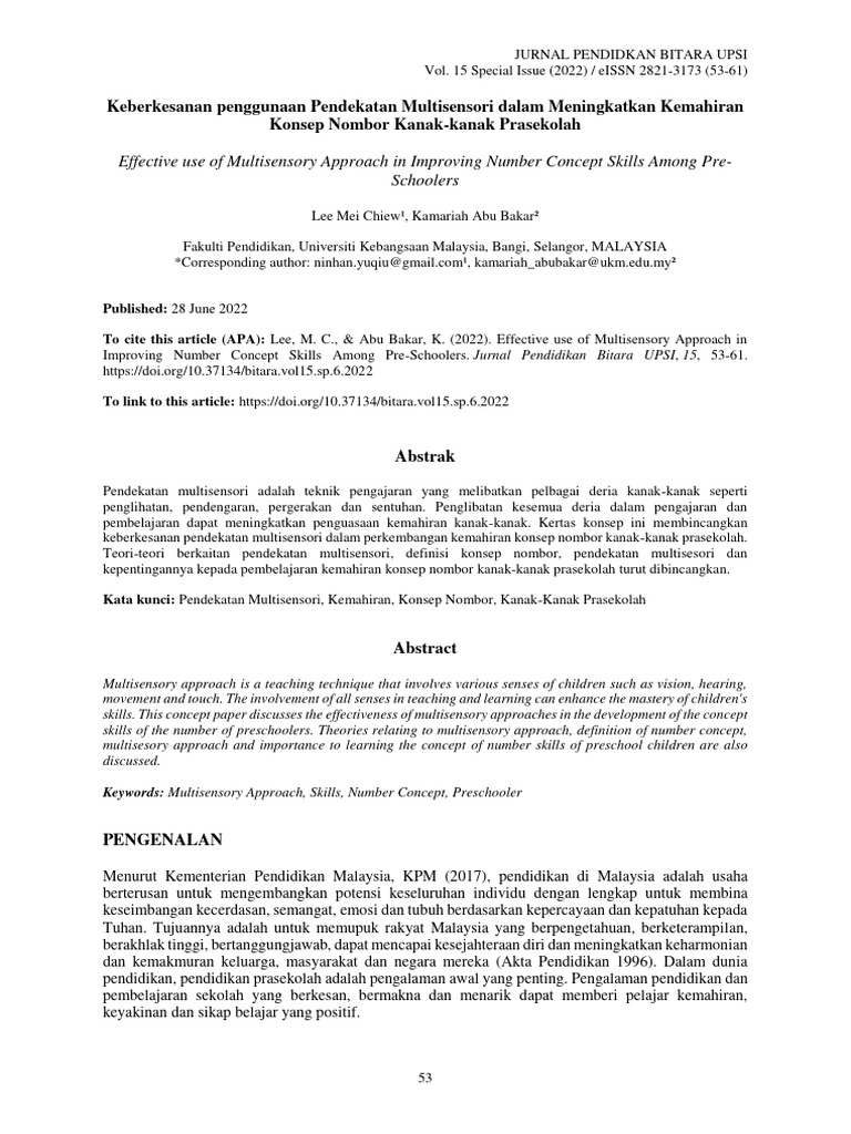 Effective Use of Multisensory Approach in Improving Number Concept ...