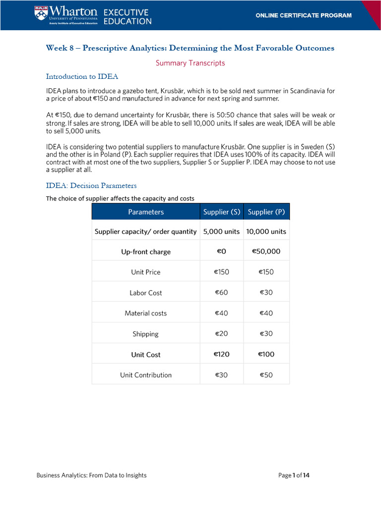 IDEA Decision Tree Analysis for Suppliers | PDF | Analytics | Mathematical Optimization