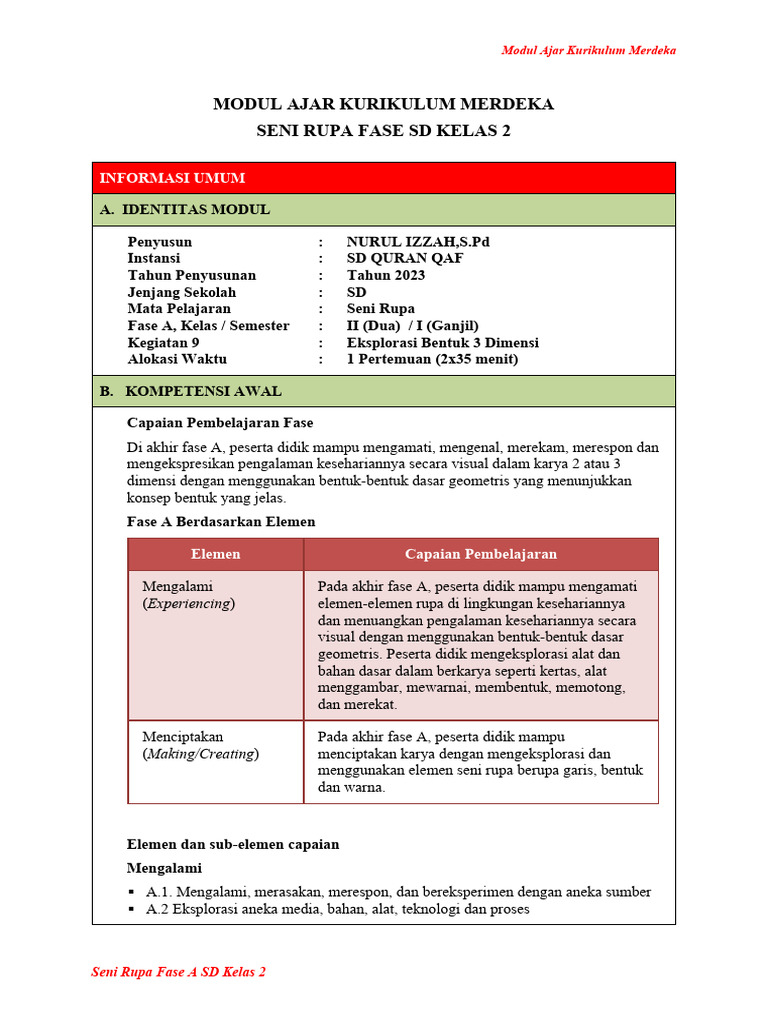 Modul Ajar 9 Eksplorasi Bentuk 3 Dimensi | PDF
