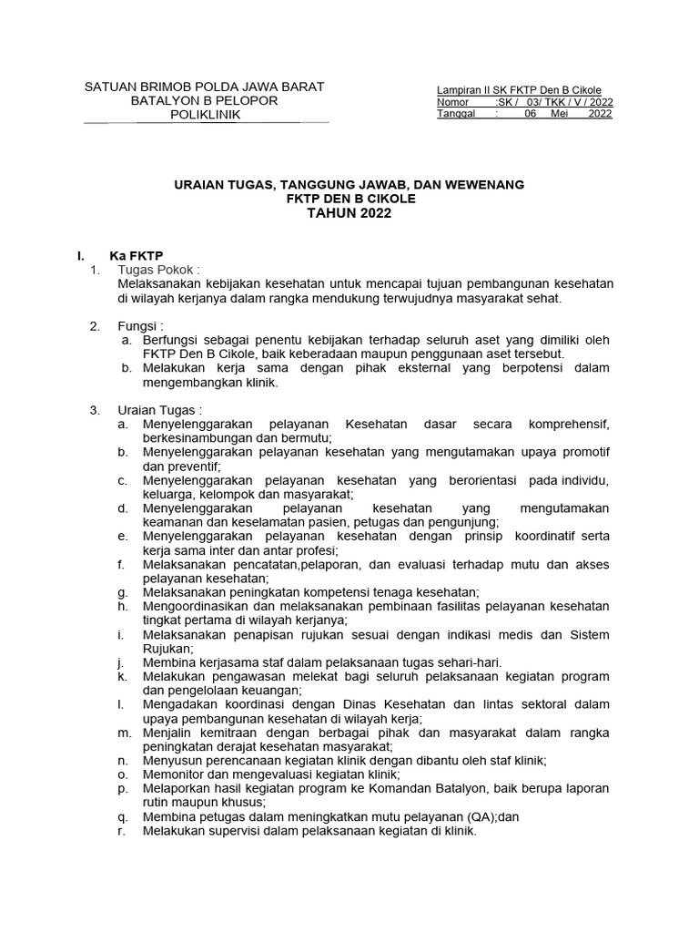 Uraian Tugas, Tanggung Jawab Dan Wewenang | PDF Uraian Tugas, Tanggung Jawab Dan Wewenang | PDF