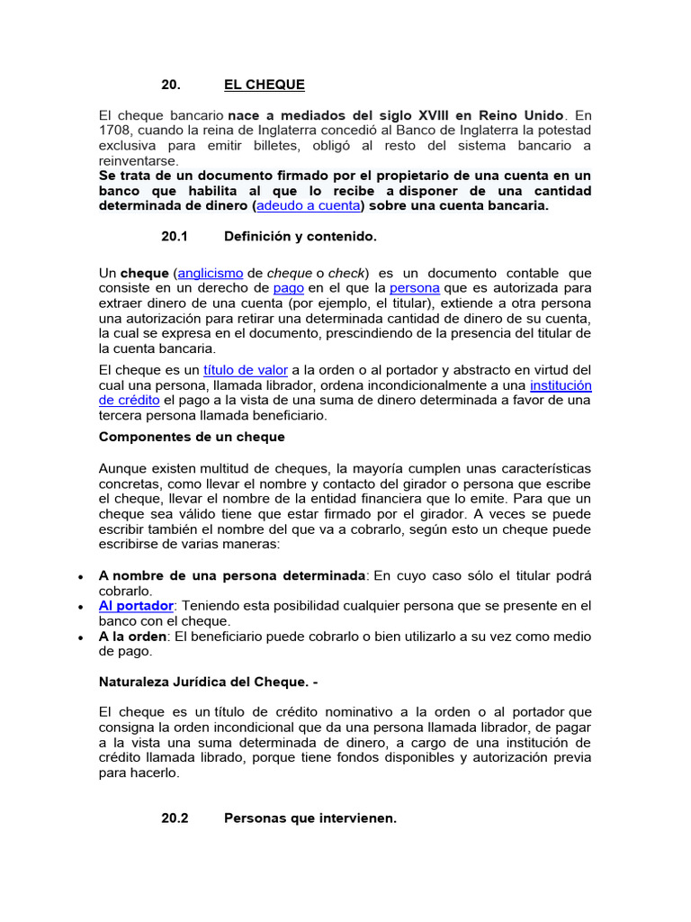 Todo sobre el cheque bancario: definición y tipos | PDF | Cheque | Bancos