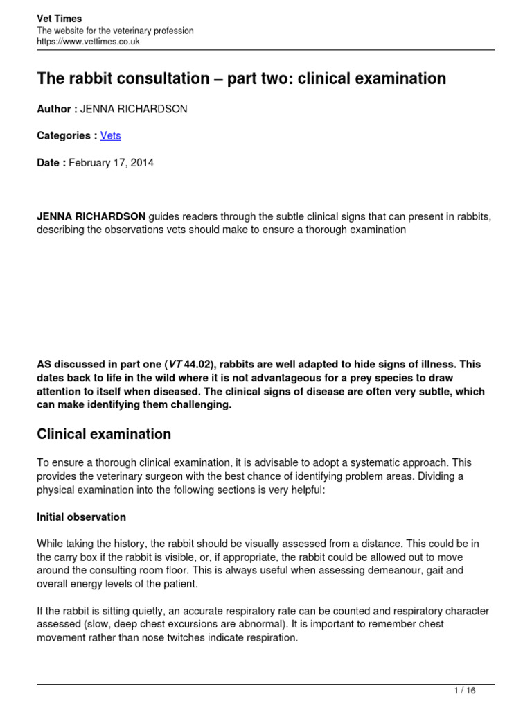 Rabbit Clinical Exam Guide | PDF | Abdomen | Anatomy