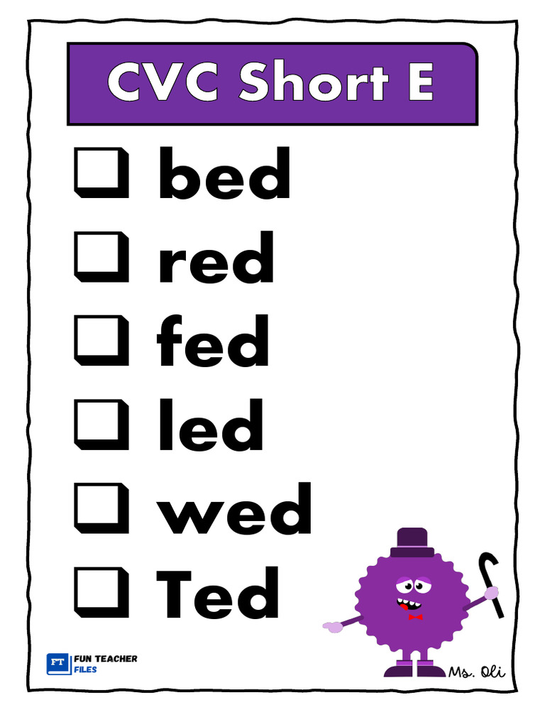 CVC Short E Word List | PDF