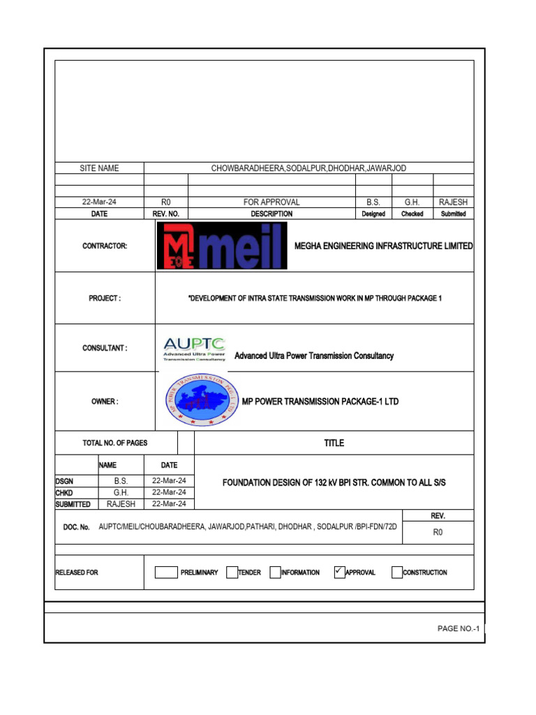 Foundation Design for 132 kV BPI Structure | PDF | Foundation ...