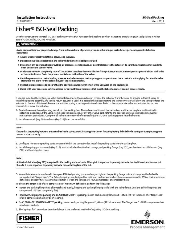 Installation Instructions Fisher Iso Seal Packing Installation ...