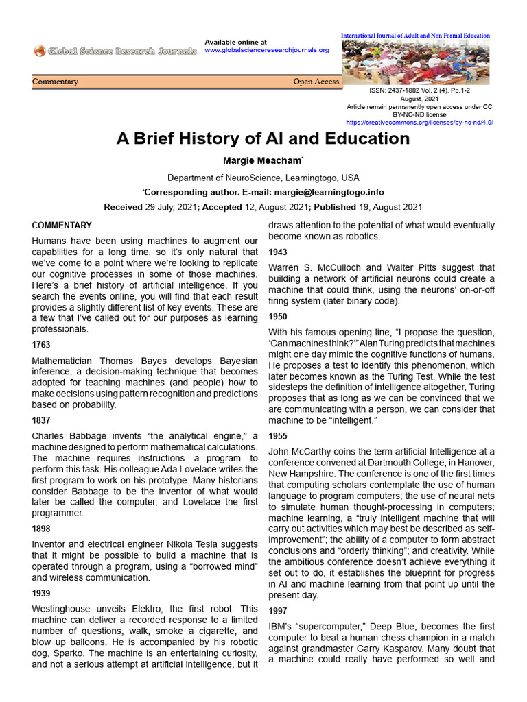A Brief History of Ai and Education | PDF | Artificial Intelligence ...