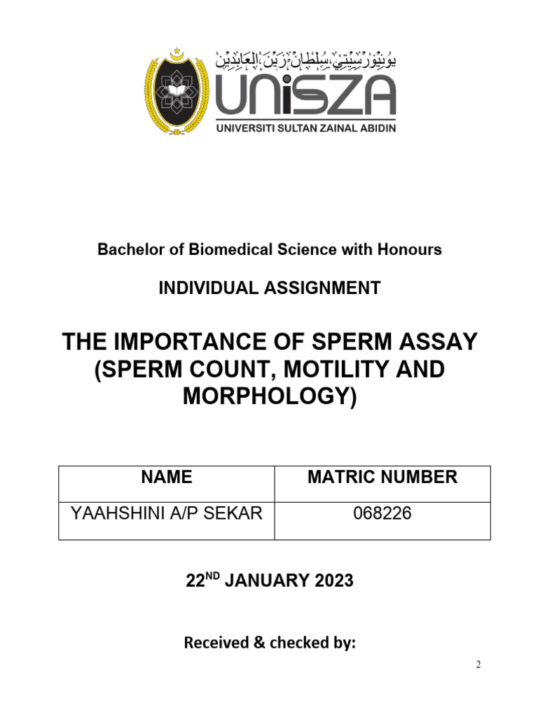 Yaahshini Sekar Anatomy Assignment | PDF | Sperm | Infertility