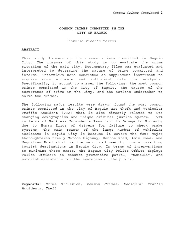 Common Crimes in Baguio City Analysis | PDF | Crimes | Crime & Violence