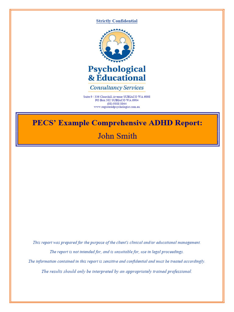Comprehensive ADHD Assessment Report | PDF | Wechsler Adult ...