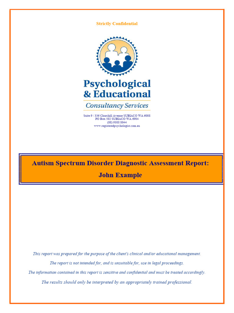 Autism Assessment Report for John Example | PDF | Mental Disorder ...