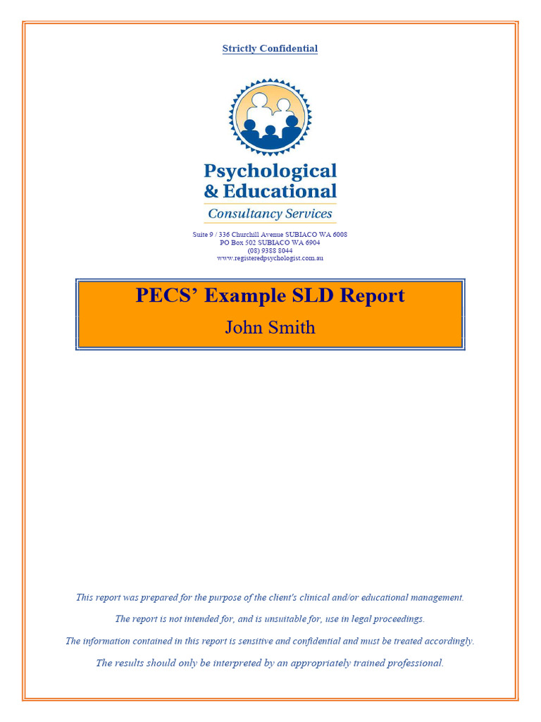 PECS Example SLD Dyslexia Dysgraphia Dyscalculia Report - 1 - M ...