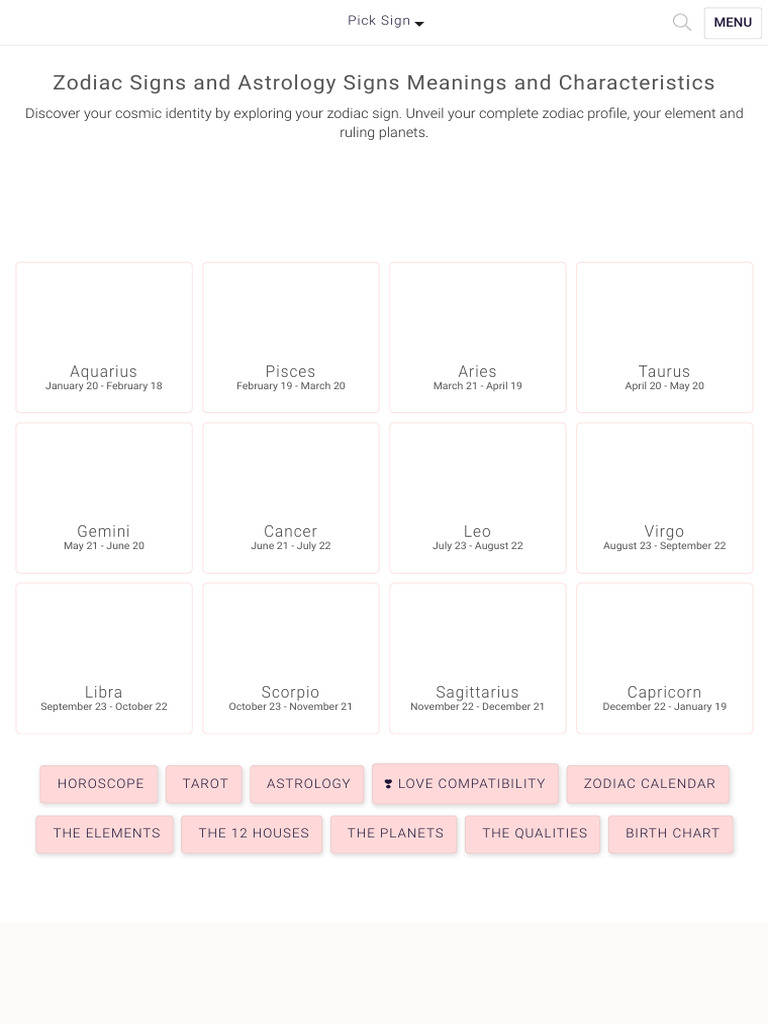 Zodiac Signs and Astrology Signs Meanings and Characteristics | PDF ...