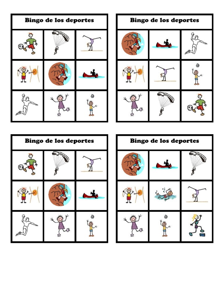 Bingo de Los Deportes 5º Ano | PDF | Juegos y lotería | Casino y juegos ...
