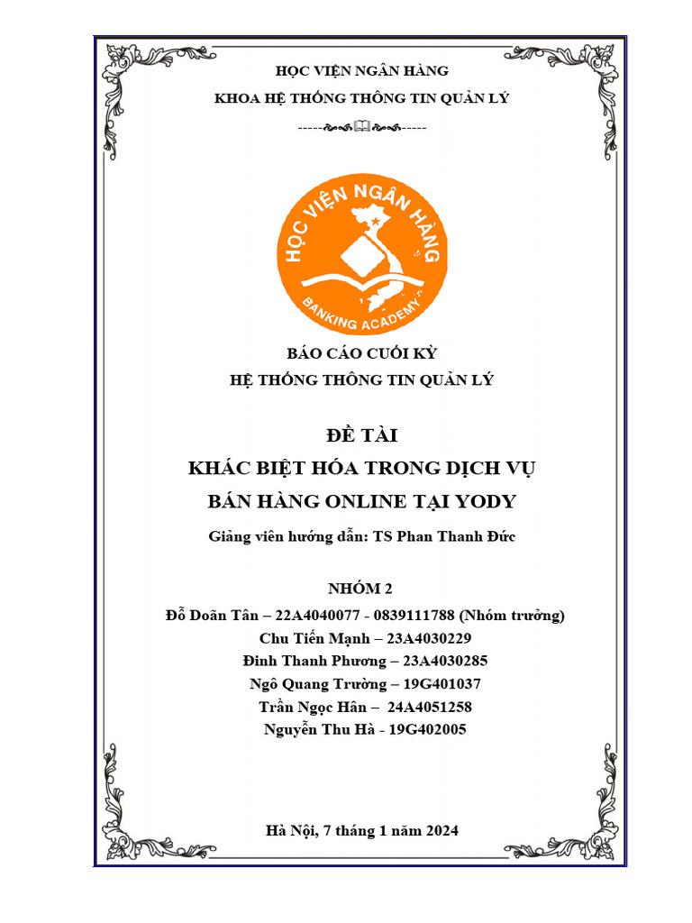 ThiCuoiKy Nhom2 HTTTQL Yody | PDF