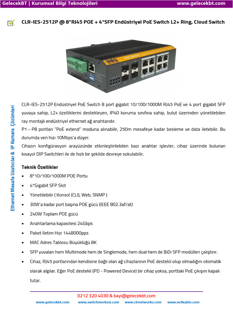 8 Port Endüstriyel POE Switch CLR-IES-2512P GelecekBT | PDF