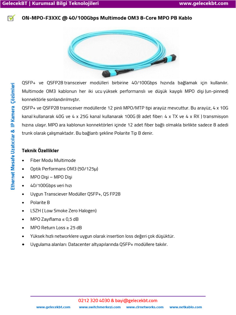 MPO/MTP Fiber Optik Patch Kablo-GelecekBT | PDF