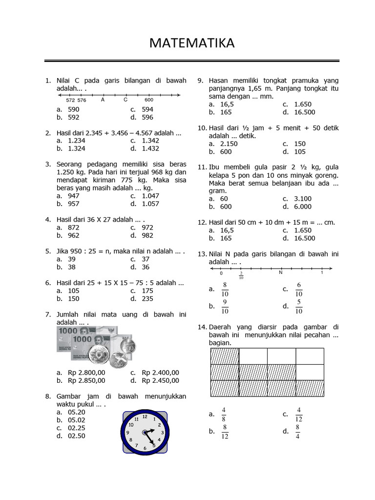Latihan Soal Matematika Kelas 3 SD | PDF