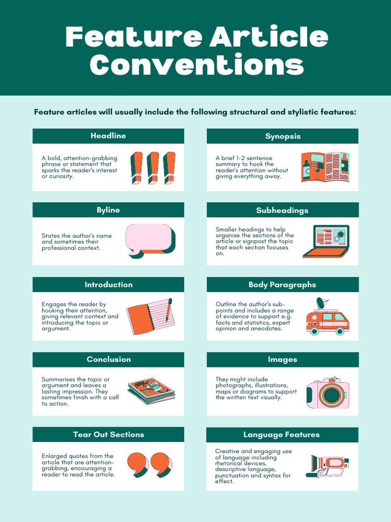 Green Aquamarine Lined Illustrative English Feature Article Conventions ...